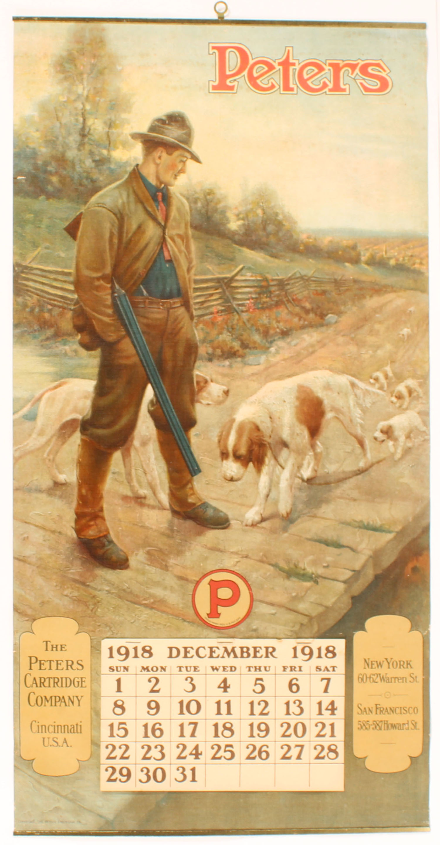 Item # 8014 (Ended 2025-09-17 06:46:08) - 1918 Peters calendar, full color image of hunter and ...